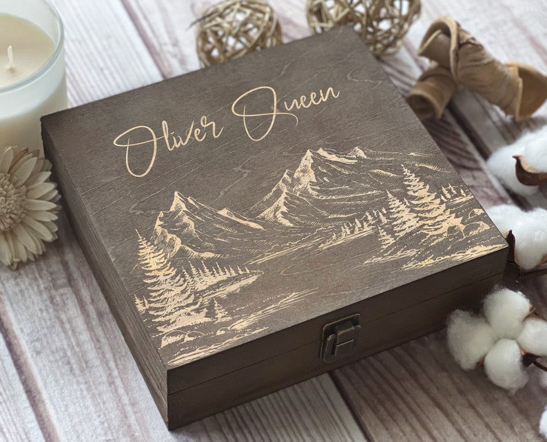 Personalized Mountains Landscape Wooden Keepsake Box: Engraved Memory ...