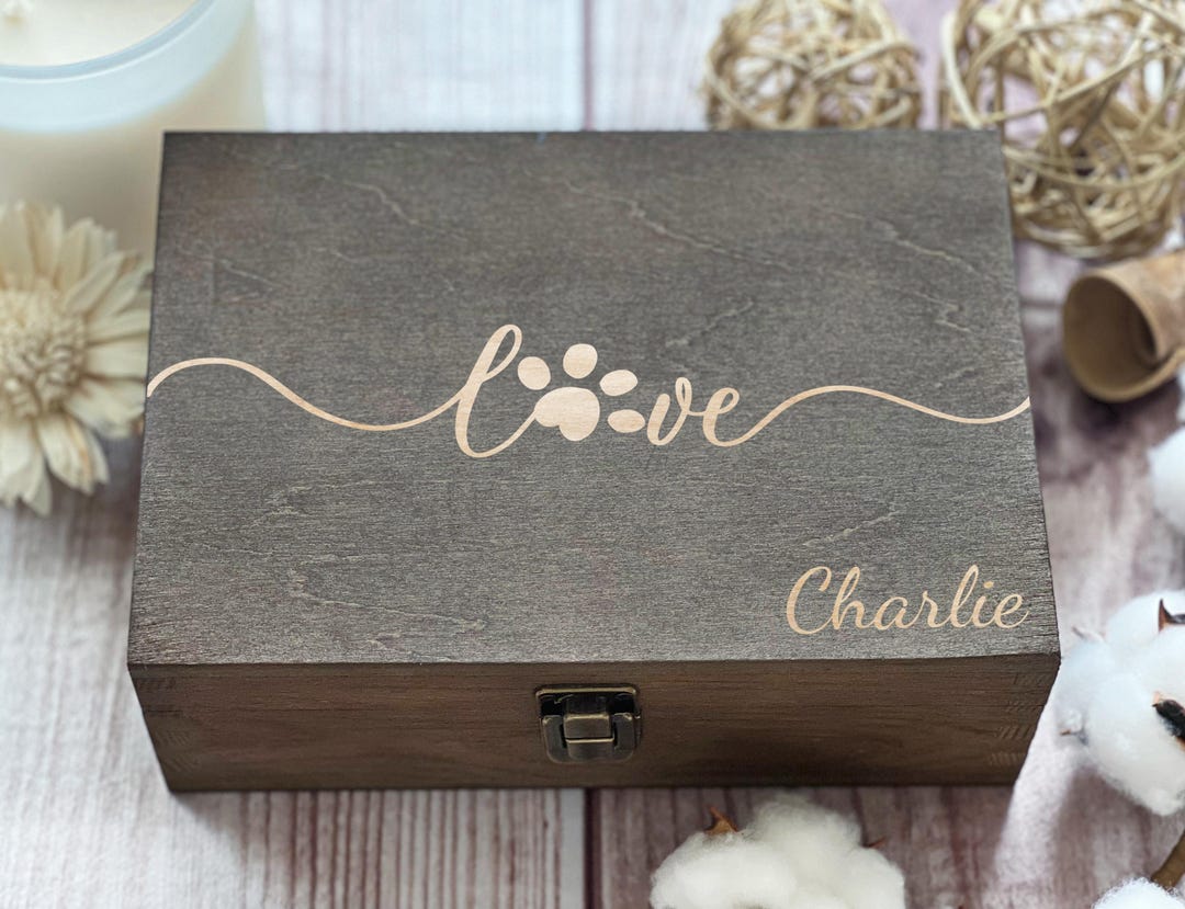 Personalized Paw Print Wooden Pet Memory Box: Engraved Keepsake - Etsy
