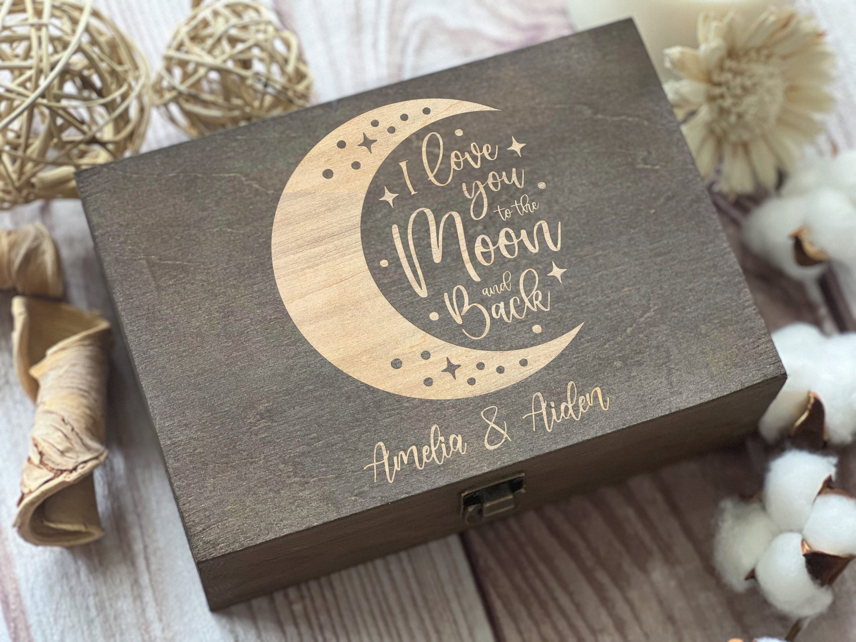 Love You to the Moon Custom Box Personalized Wooden Box | Etsy