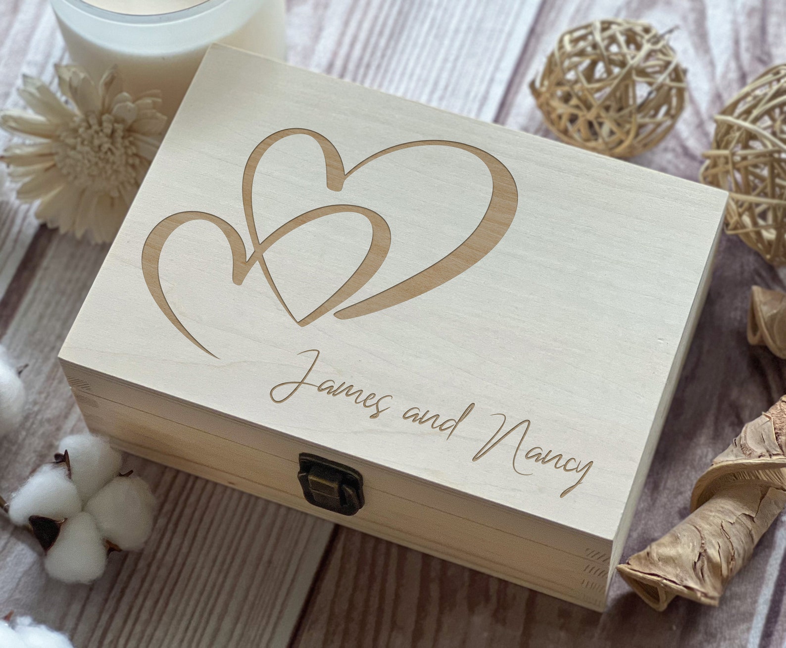 Hearts Personalized Wooden Box Wedding Gift Gift for - Etsy