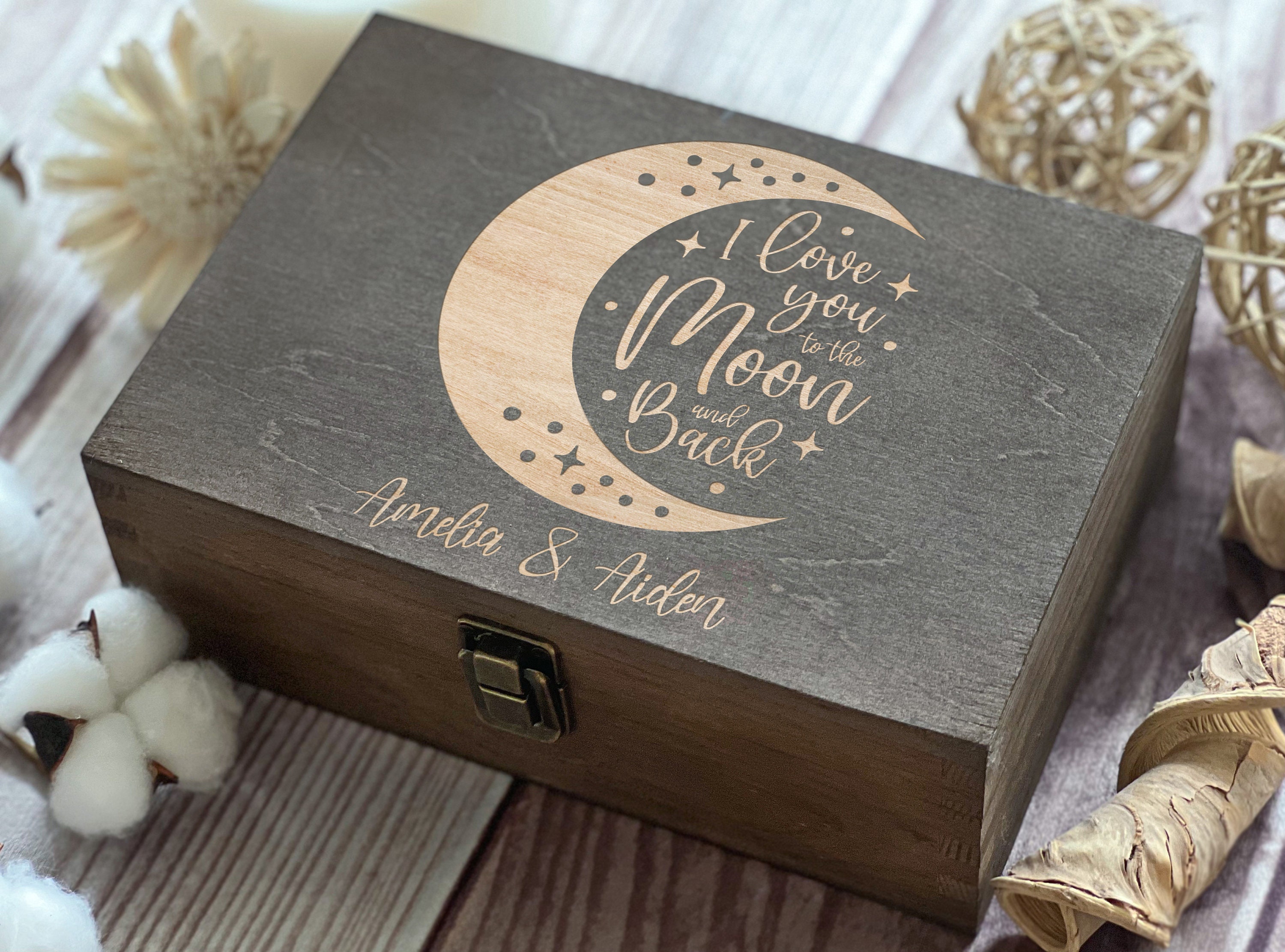 Love You to the Moon Custom Box Personalized Wooden Box - Etsy