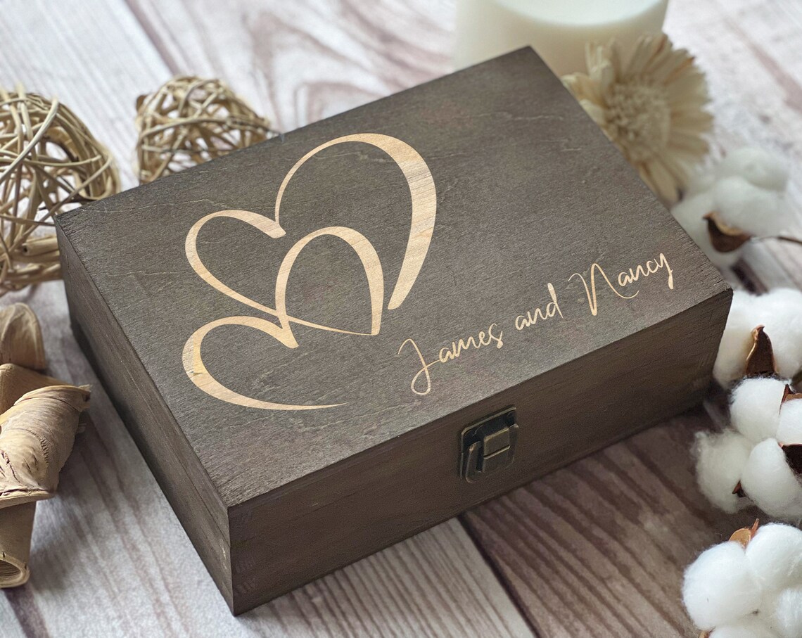 Hearts Personalized Wooden Box Wedding Gift Gift for - Etsy