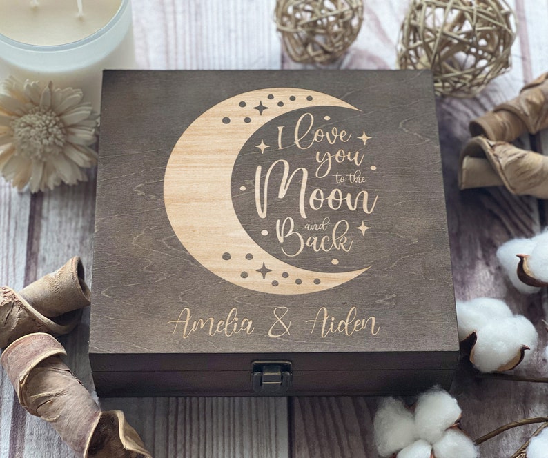 Love You to the Moon Custom Box Personalized Wooden Box - Etsy
