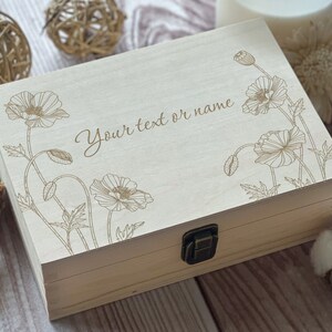 Poppy Flower, Personalized Wooden Box for Women, Love Box, Memory Box ...