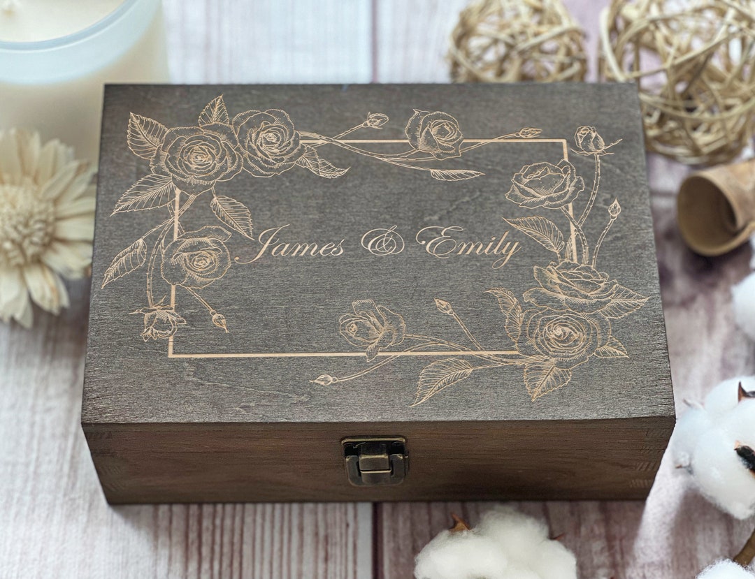 Floral Frame, Personalized Wooden Box, Memory Box, Keepsake Box, Gift ...