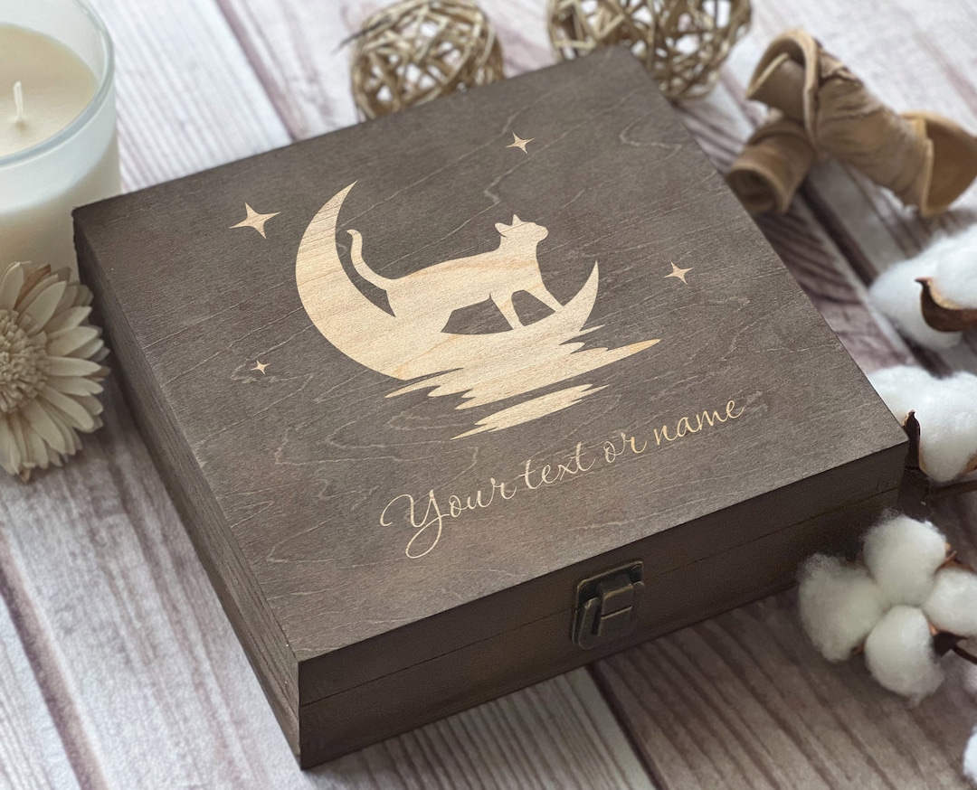 Cat and Moon, Personalized Wooden Box, Gift for Roommate, Gift for Best ...