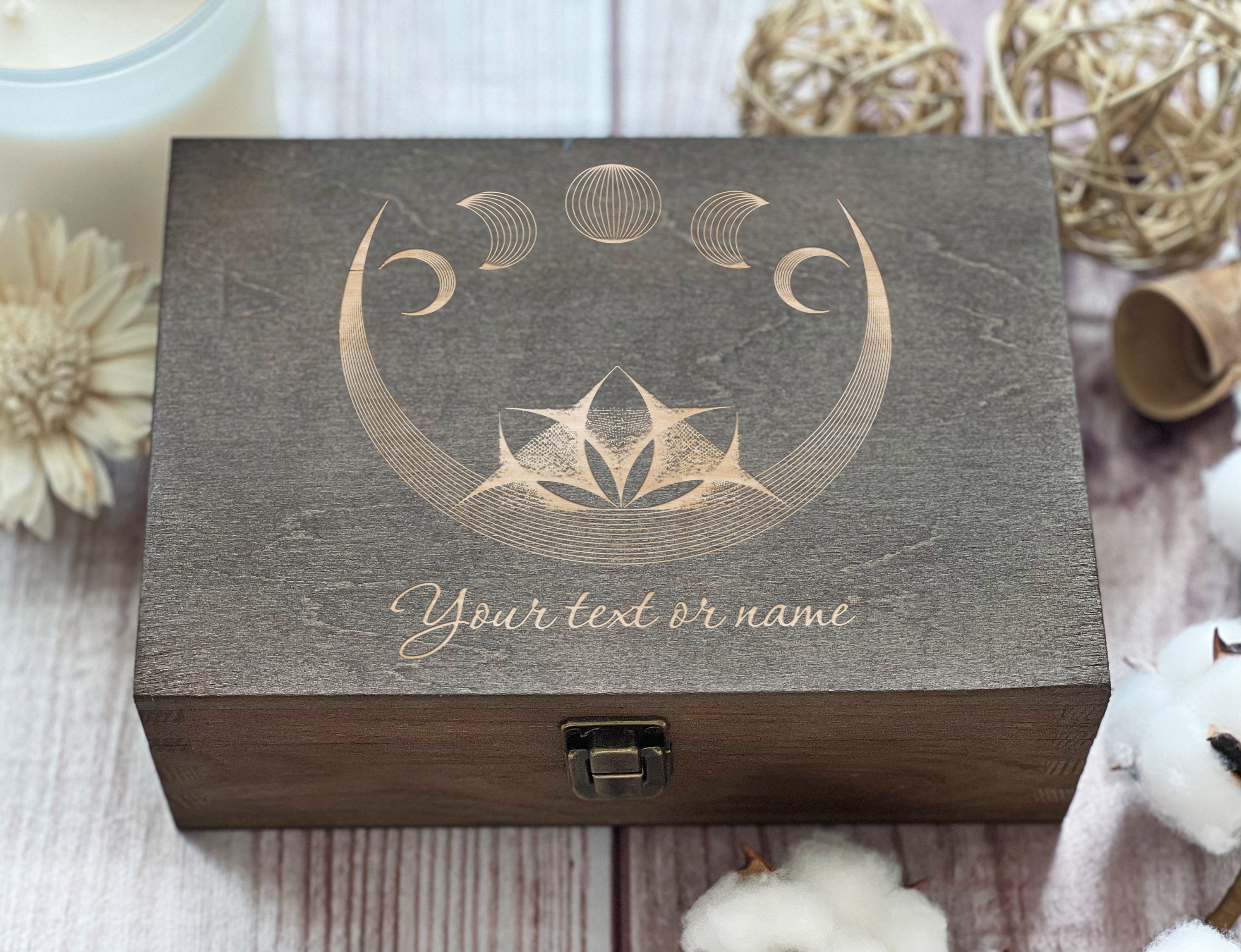 Moon Phases Personalized Wooden Box Soulmate Gift Gift for - Etsy