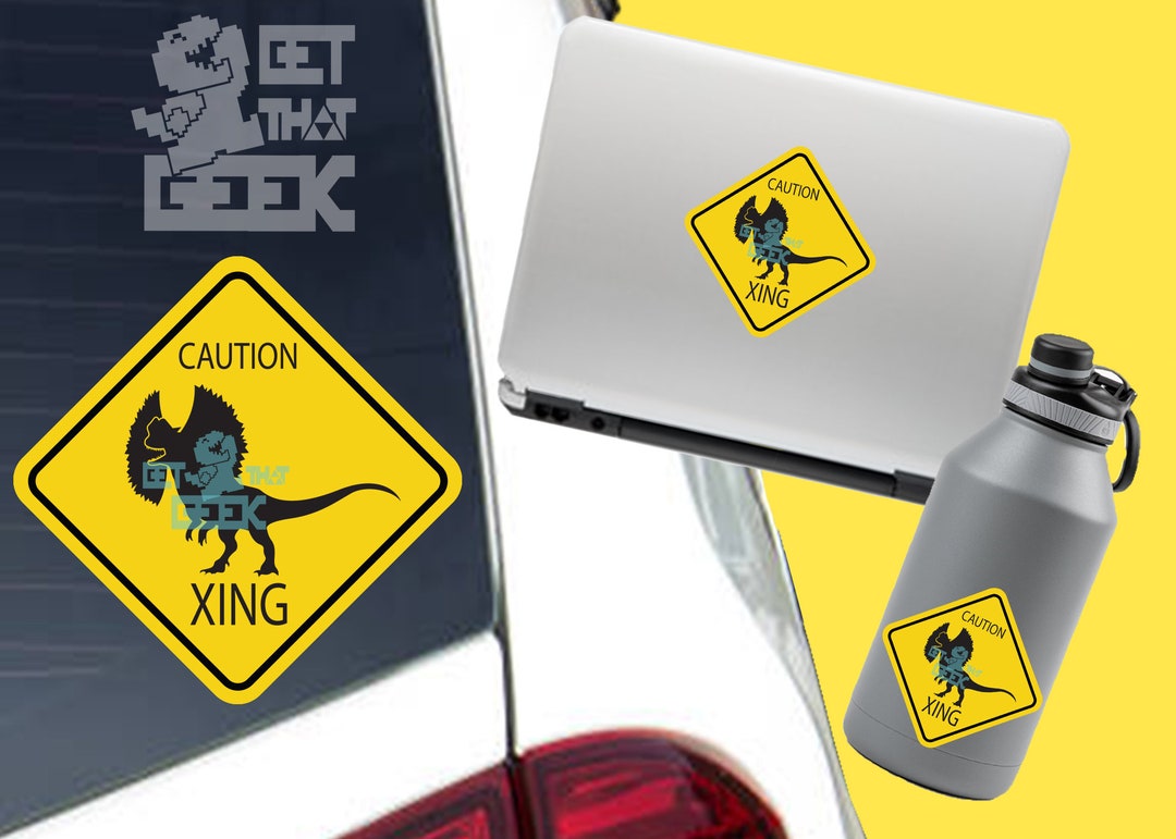 Dinosaur, Dilophosaurus Caution Xing Sign, Car, Computer, Water Bottle ...
