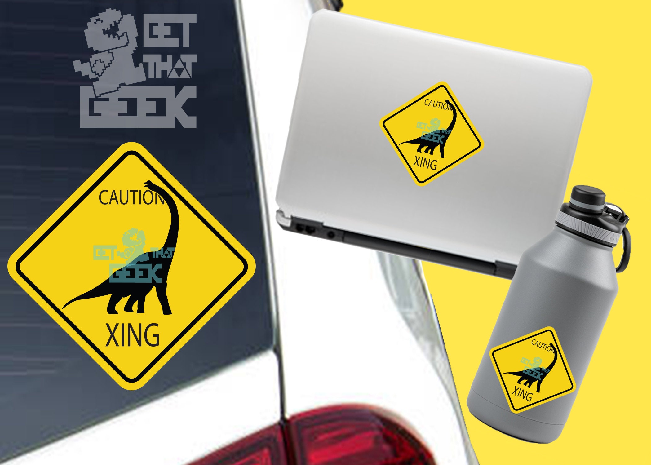 Dinosaur, Triceratops, Brachiosaurus, Stegosaurus, Caution Xing Sign ...