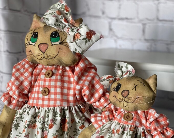 Cat Doll Handmade Primitive Whimsical Rag Doll Mama OR Baby Decor Shelf ...