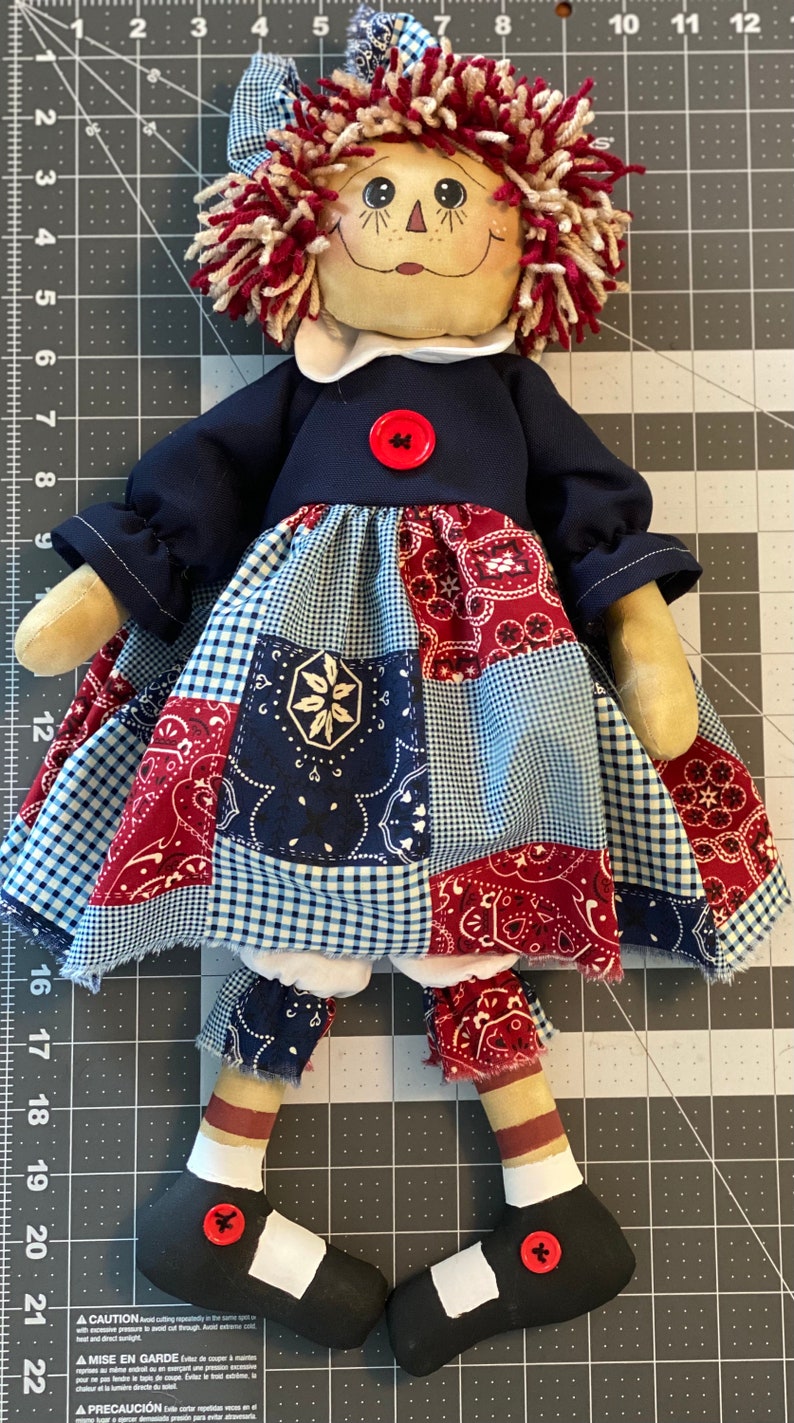 Patchwork Raggedy Ann Doll Handmade Primitive Whimsical Shelf Sitter Decor - Etsy