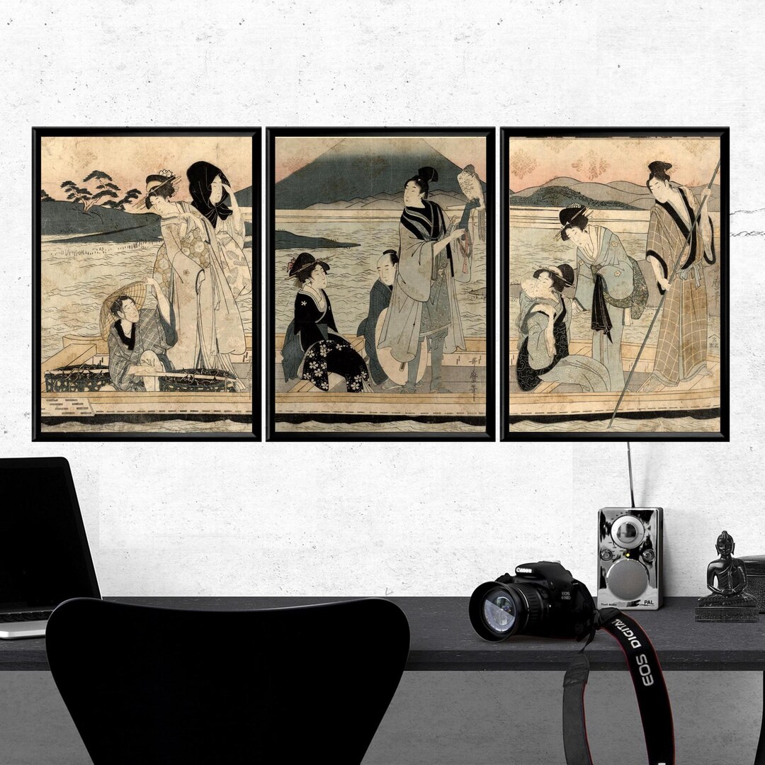 Japanese Triptych Wall Art, Kitagawa Utamaro Mount Fuji Prints, Vintage ...