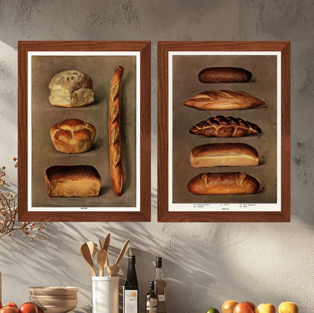 Vintage Bread Poster Set, Antique Bakery Prints, Farmhouse Kitchen Wall ...