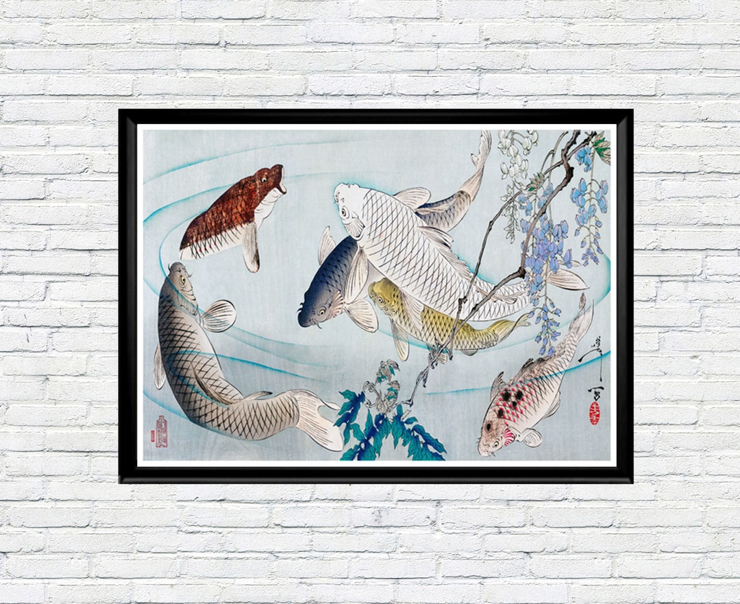 Koi Fish Art Print, Japanese Wall Art for Kitchen, Vintage Koi Fish ...