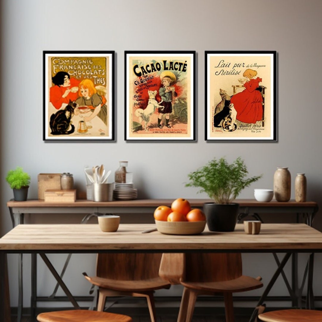 Set of 3 Vintage Prints, French Food & Drink Posters by Théophile ...