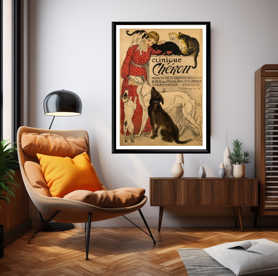 Vintage Vet Clinic Poster, Retro Advertising Art by Theophilus Steinlen ...