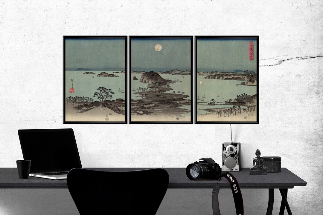 Japanese Triptych Moonlit Posters Set of 3 Vintage Japanese Art Night ...