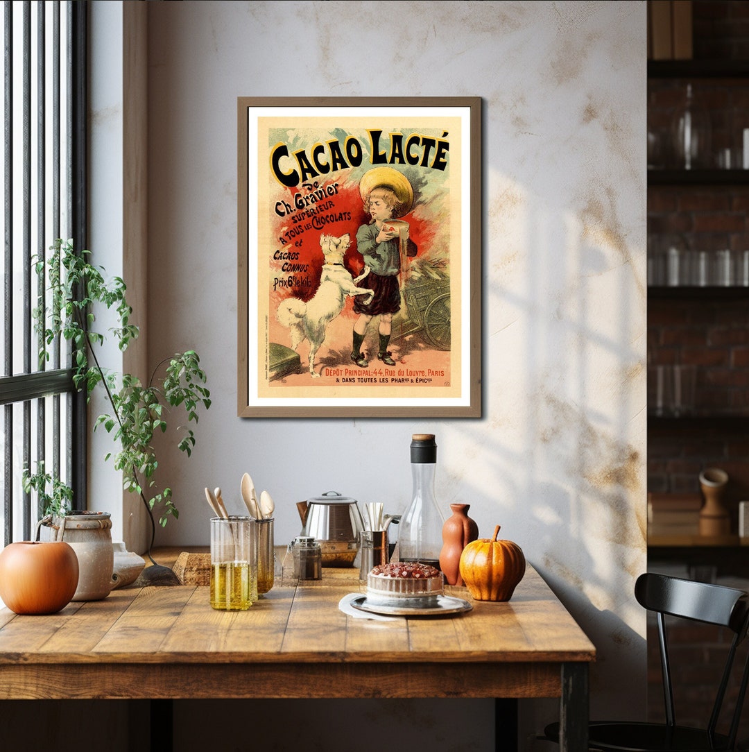Vintage French Cacao Poster, Retro Chocolate Advertising Print by ...
