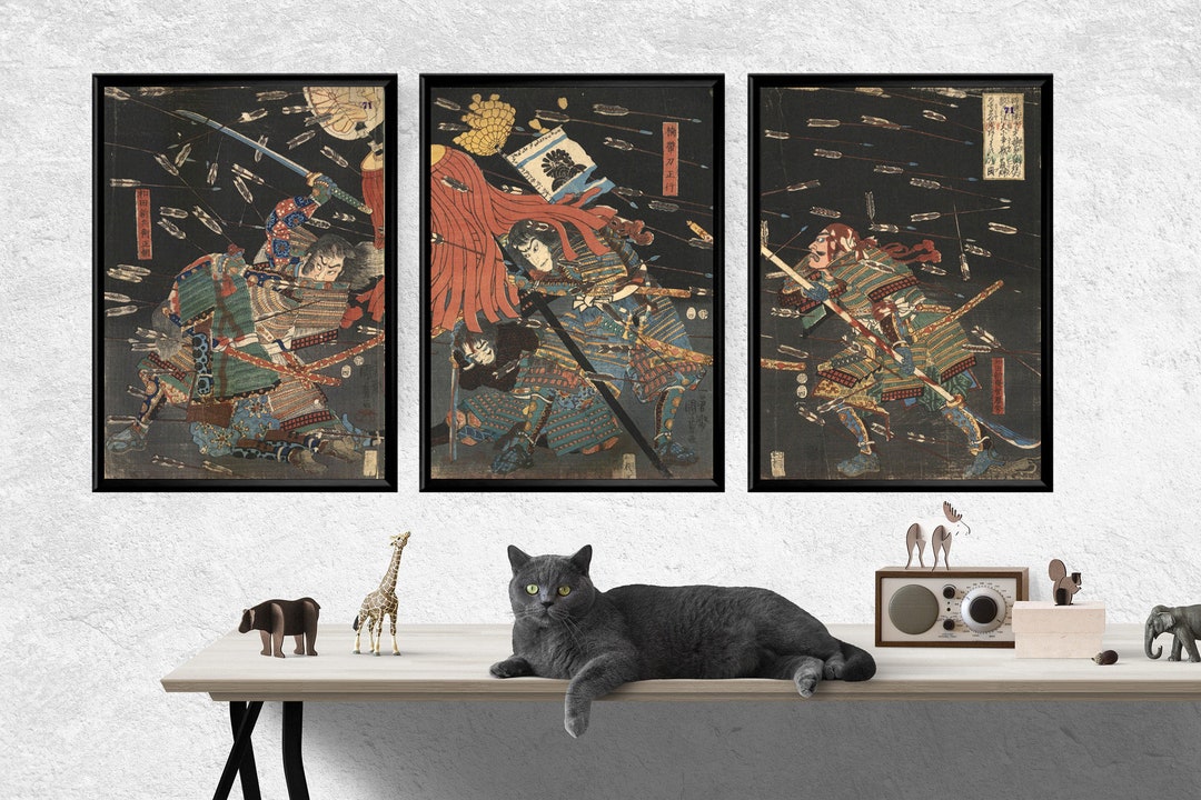Samurai Wall Posters Set Japanese Warriors Battle Triptych - Etsy