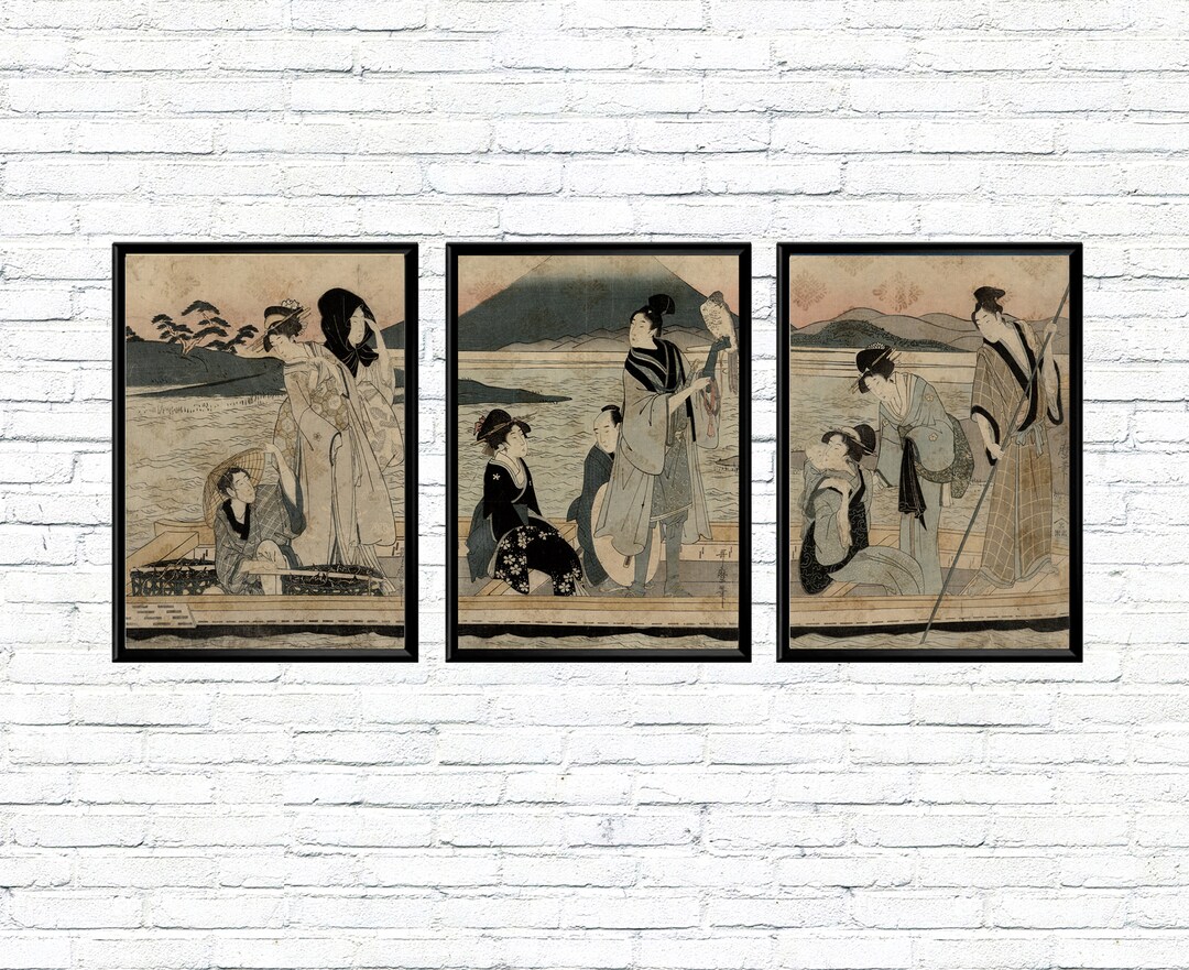 People on a Boat by Kitagawa Utamaro - 18th Century Japanese Triptych ...