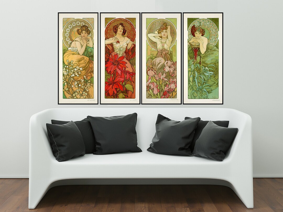Alphonse Mucha Art Posters Precious Gems Narrow Poster Set of - Etsy