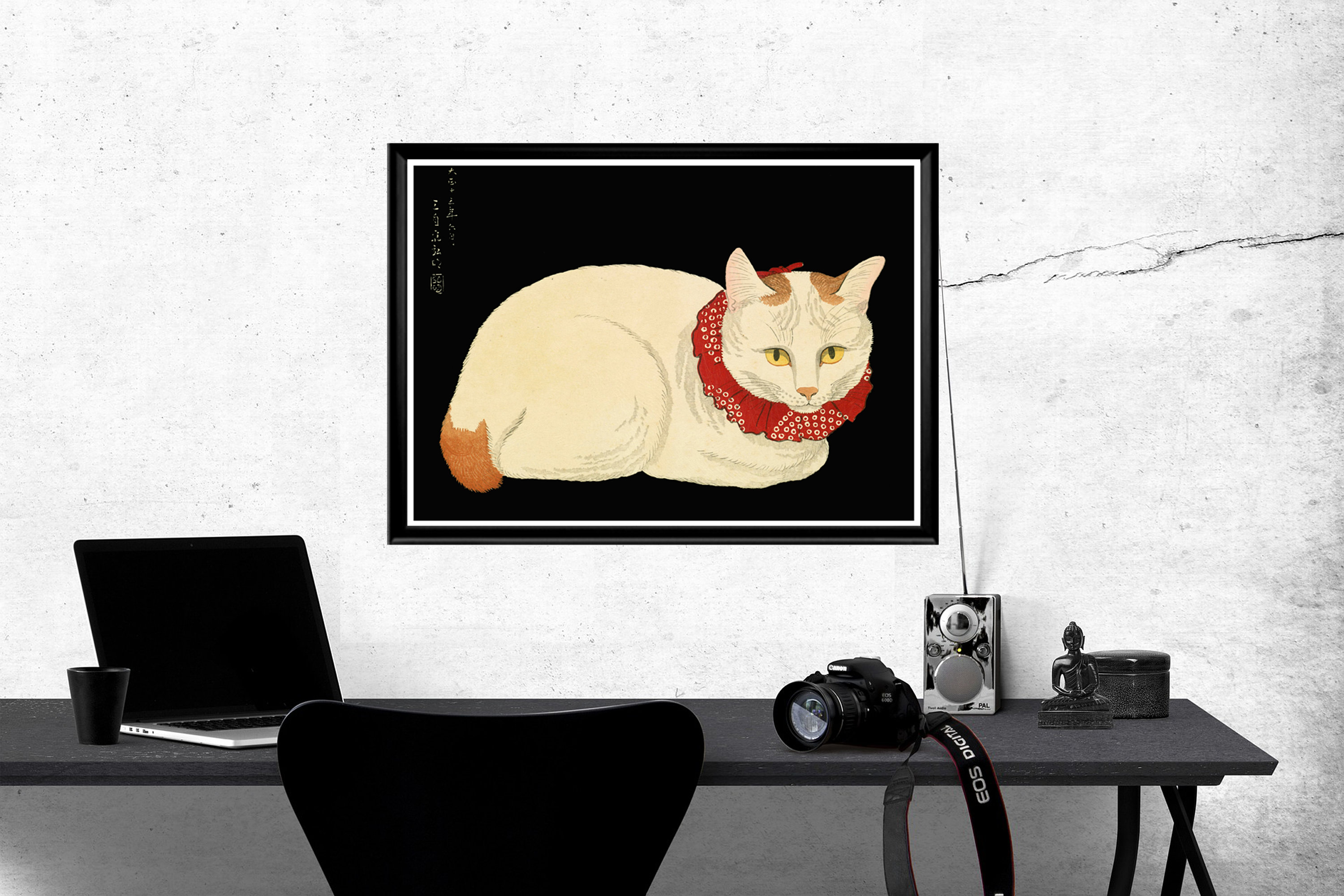 White Cat Poster Vintage Japanese Cat Art Cute White Asian Cat - Etsy
