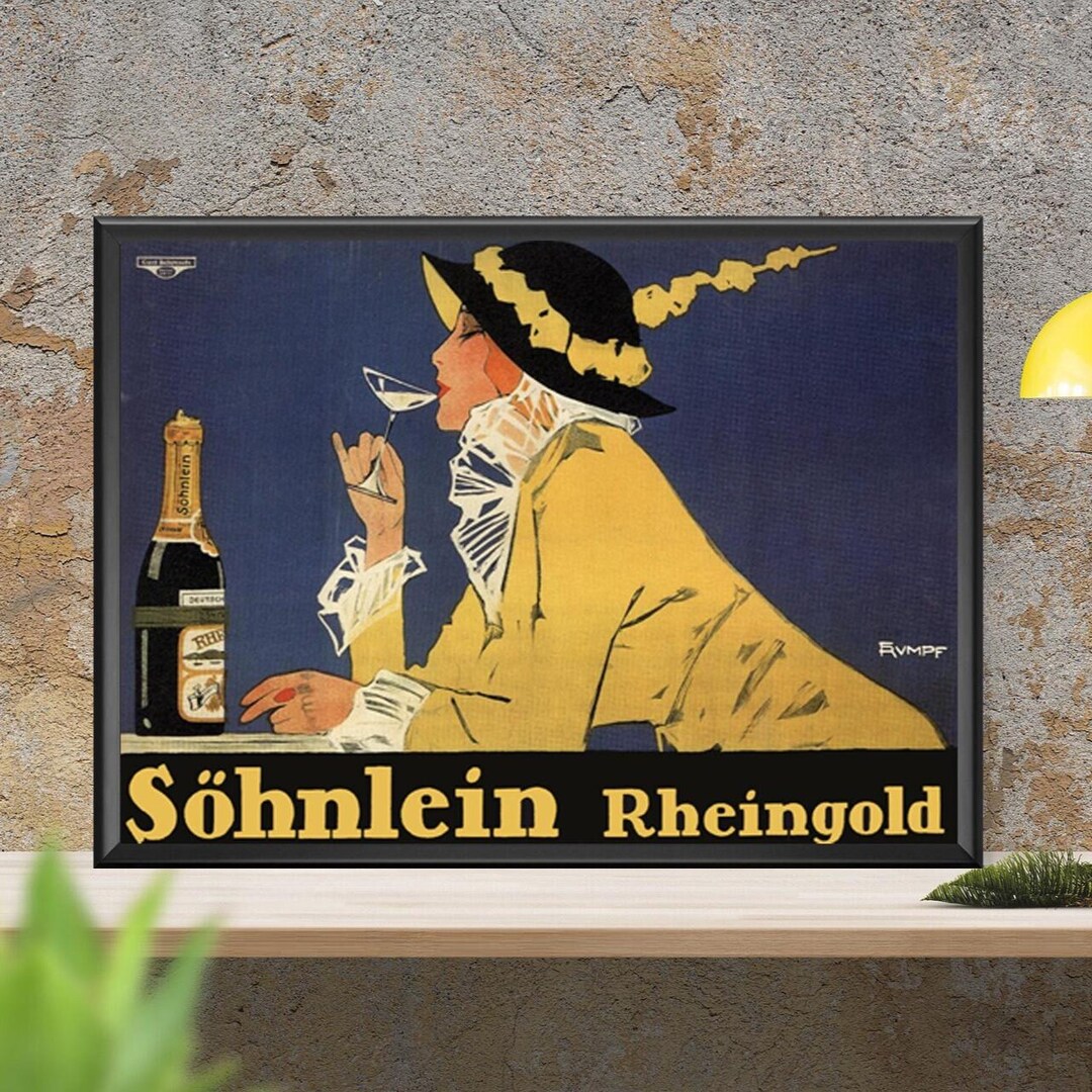 Vintage Retro Advertising Poster - 1914 German Drink Print, Elegant ...
