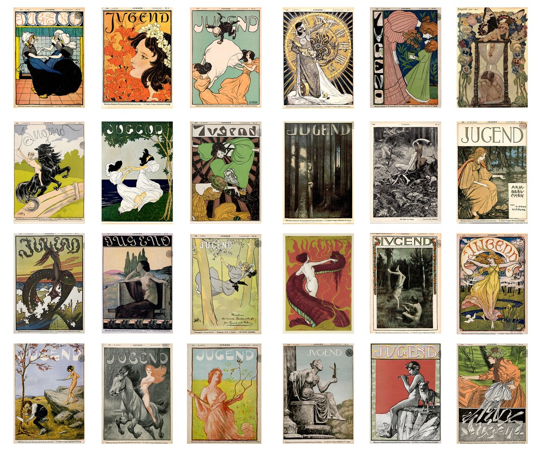 Vintage Magazine Covers Postcards Set Vintage Art Nouveau Postcards Set ...