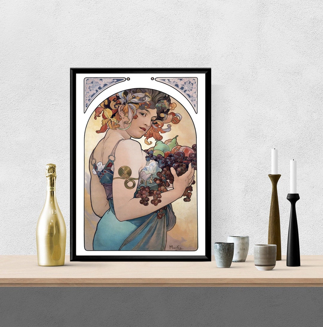 Alphonse Mucha Woman With Fruit Poster, Art Nouveau Vintage Print ...