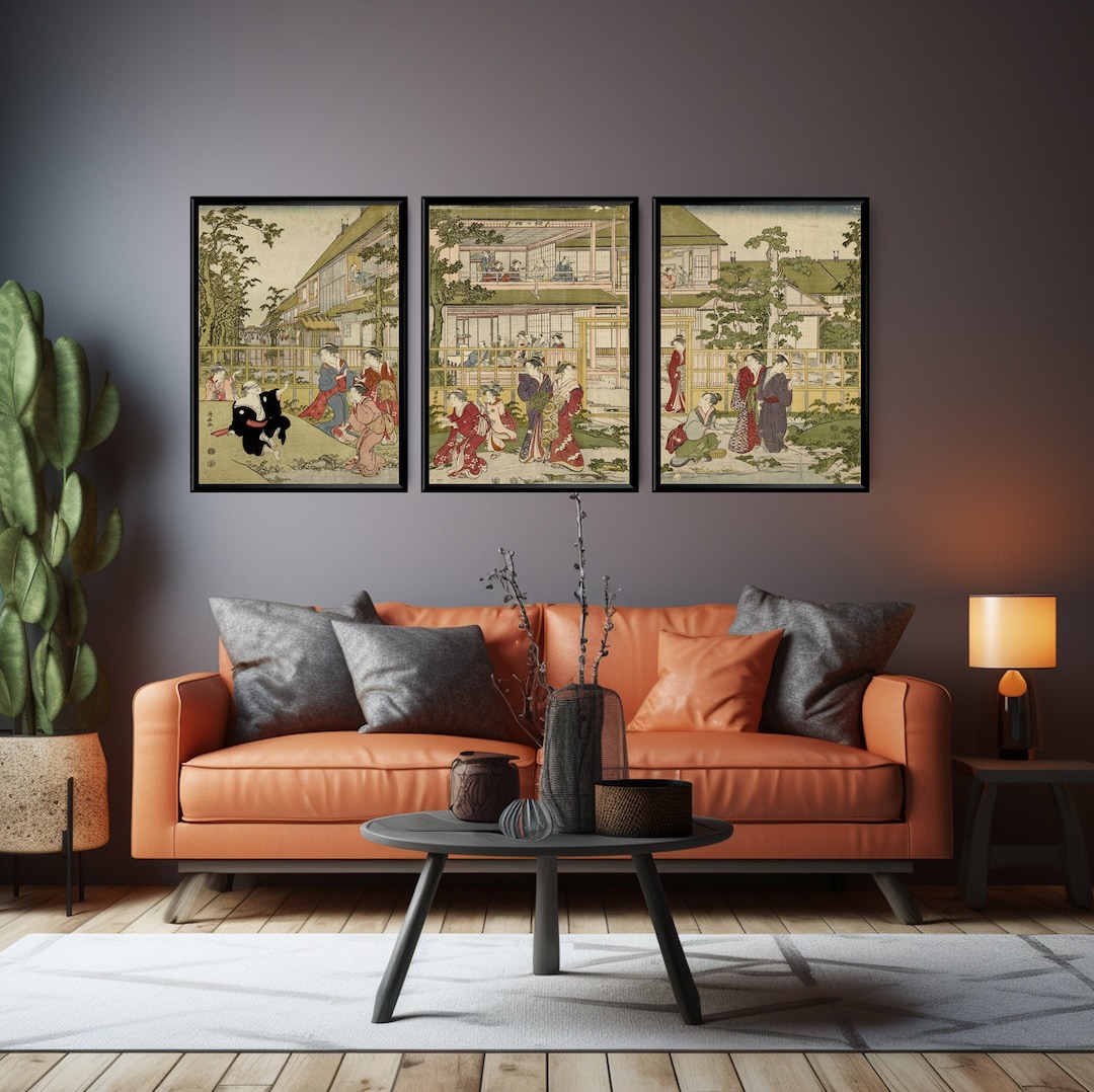 Set of 3 Japanese Teahouse Posters From Edo Period, Antique Japanese ...
