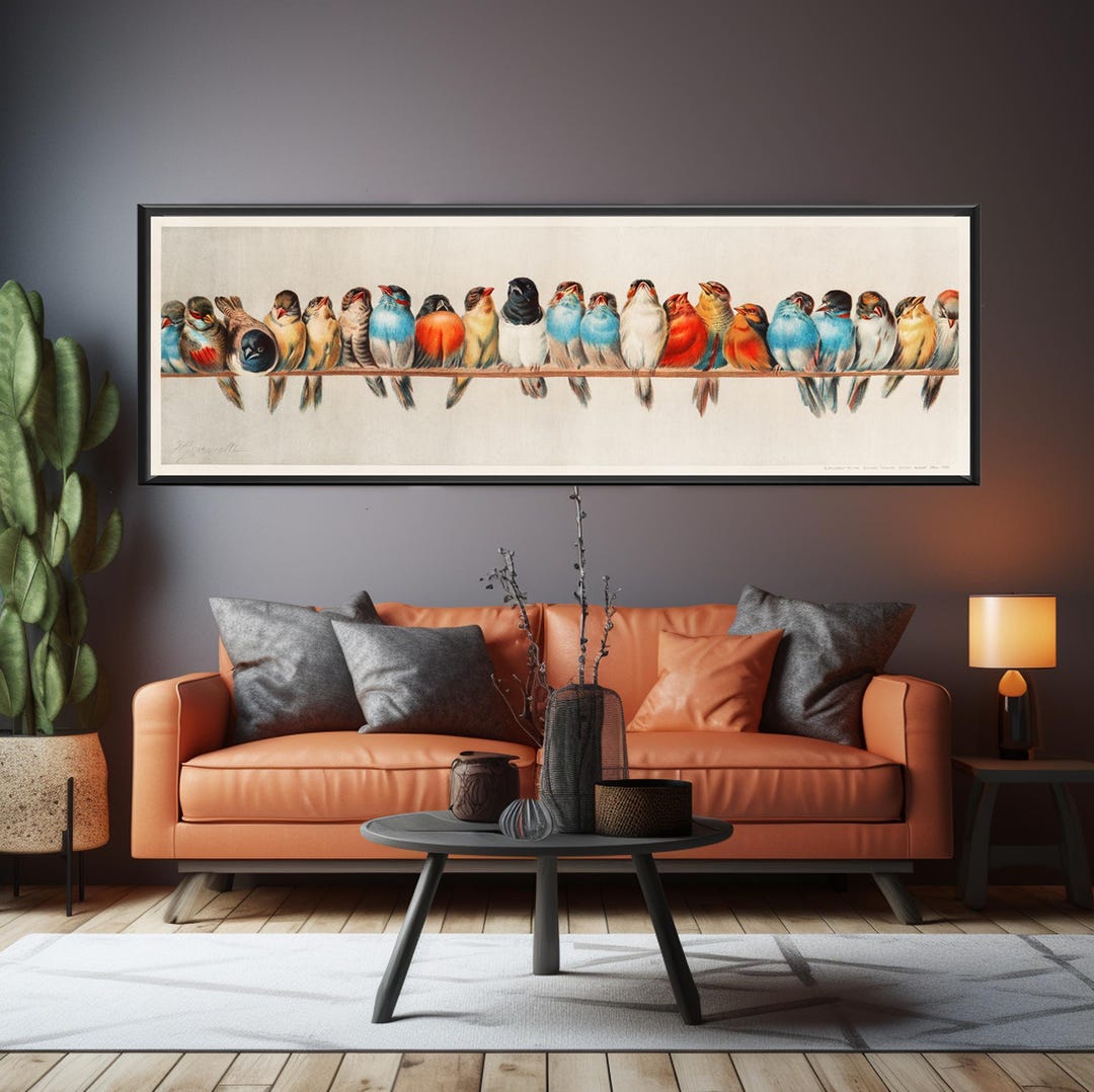 Vintage Bird Poster A Perch of Birds, Hector Giacomelli Panoramic Bird ...