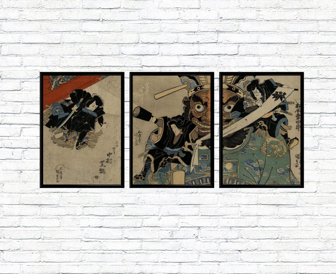 Samurai Ukiyo-e Triptych Poster Set, Japanese Art Print by Utagawa ...
