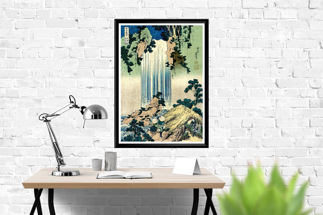 Japanese Waterfall Art Print, Vintage Traditional Japanese Scenery Wall ...