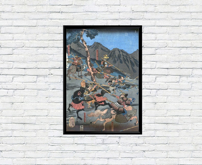 Samurai Warriors Battle Triptych, Utagawa Yoshitora Art Print, Japanese ...