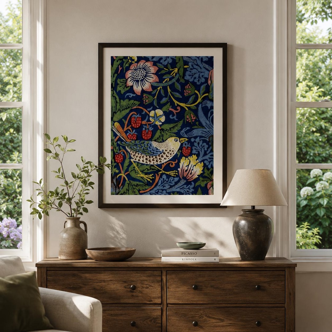 Pôster vintage de William Morris "Ladrão de Morangos", arte de parede ...