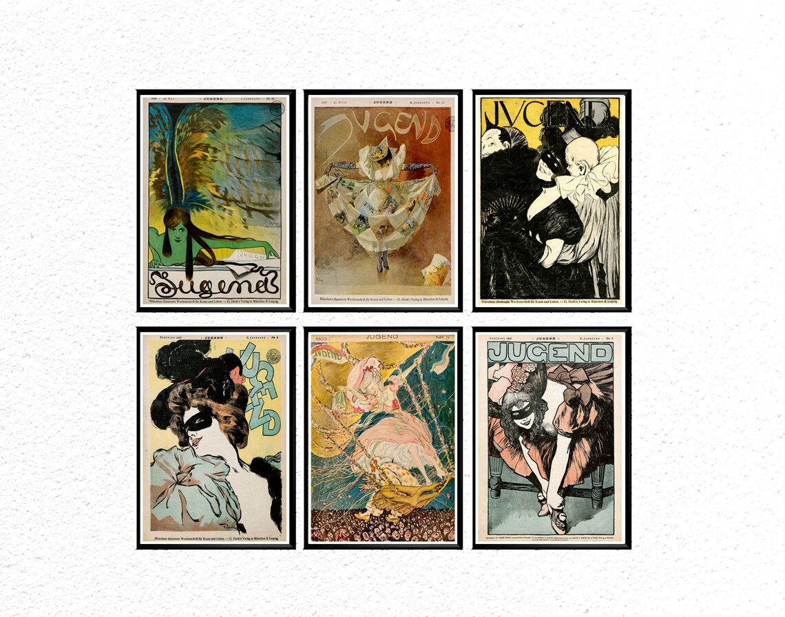 Jugend Magazine Covers Vintage Art Nouveau Posters Set of 6 Opera ...