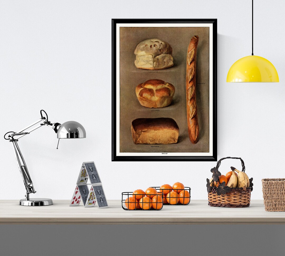 Vintage Bread Poster - Rustic Bakery Kitchen Wall Art, Antique 1900s ...