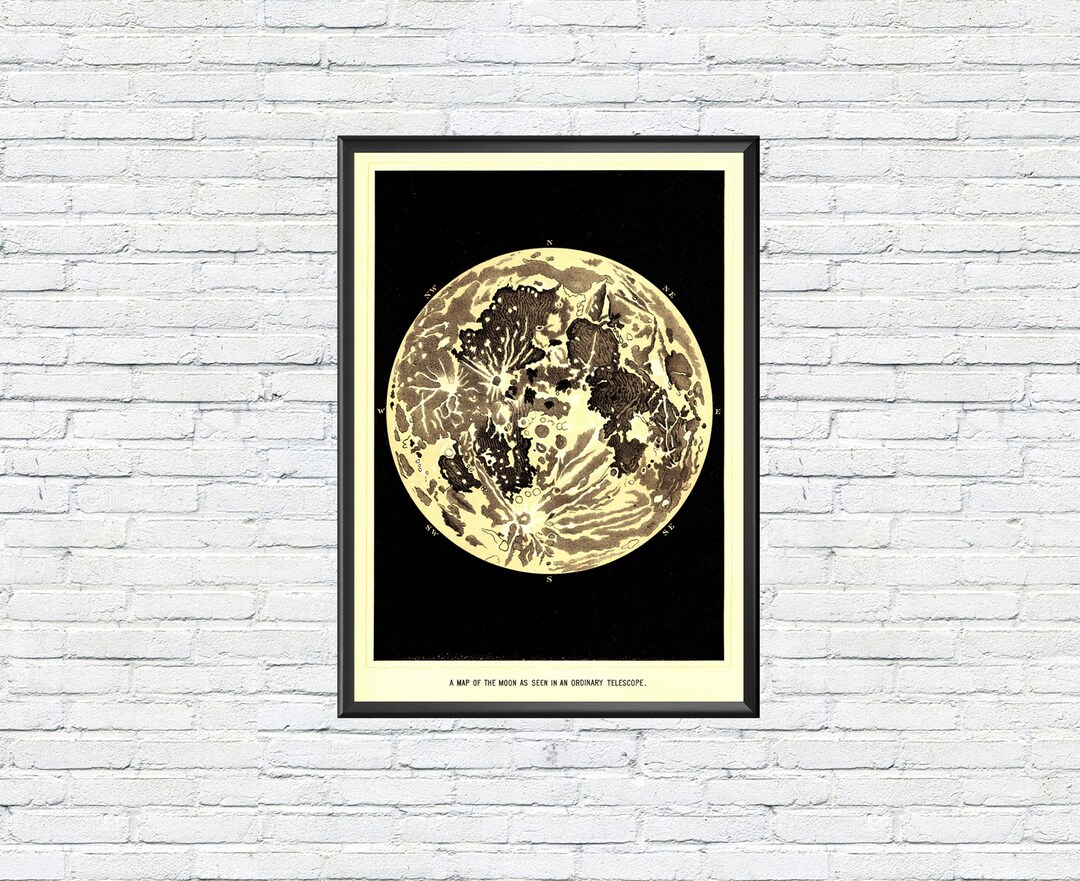 Vintage Moon Poster Full Moon Telescopic View Celestial Wall Art ...