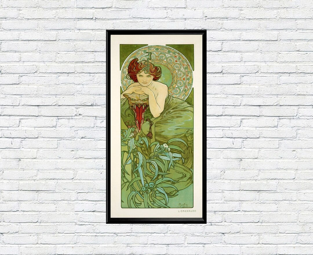 Emerald Poster Alphonse Mucha, Art Nouveau Wall Art Print, Narrow ...
