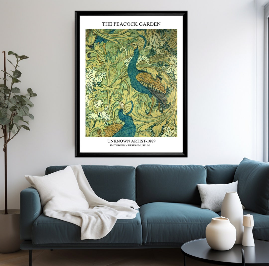 Peacock Garden Poster Vintage Art Nouveau Birgs Ornament Print Home ...