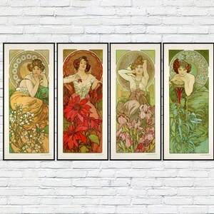 Alphonse Mucha Art Posters Precious Gems Narrow Poster Set of 4 Vintage ...