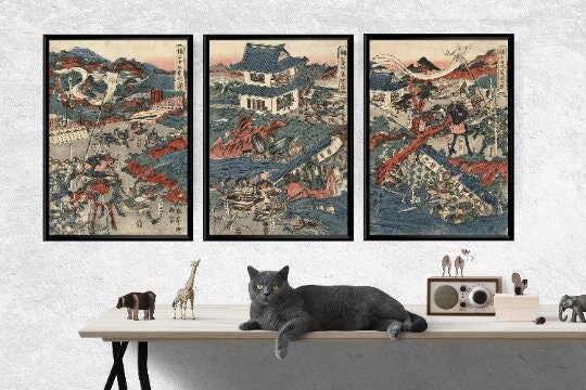 Art & Collectibles Prints Japanese Horror Triptych Japanese Battle ...
