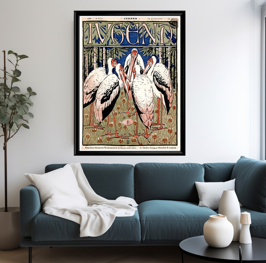 Vintage Jugend Magazine Cover Poster, Storks Illustration, Reproduction ...