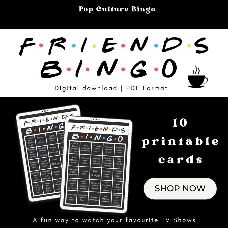 FRIENDS Bingo (10 Printable Cards) Digital Download - Also Can Be Used ...