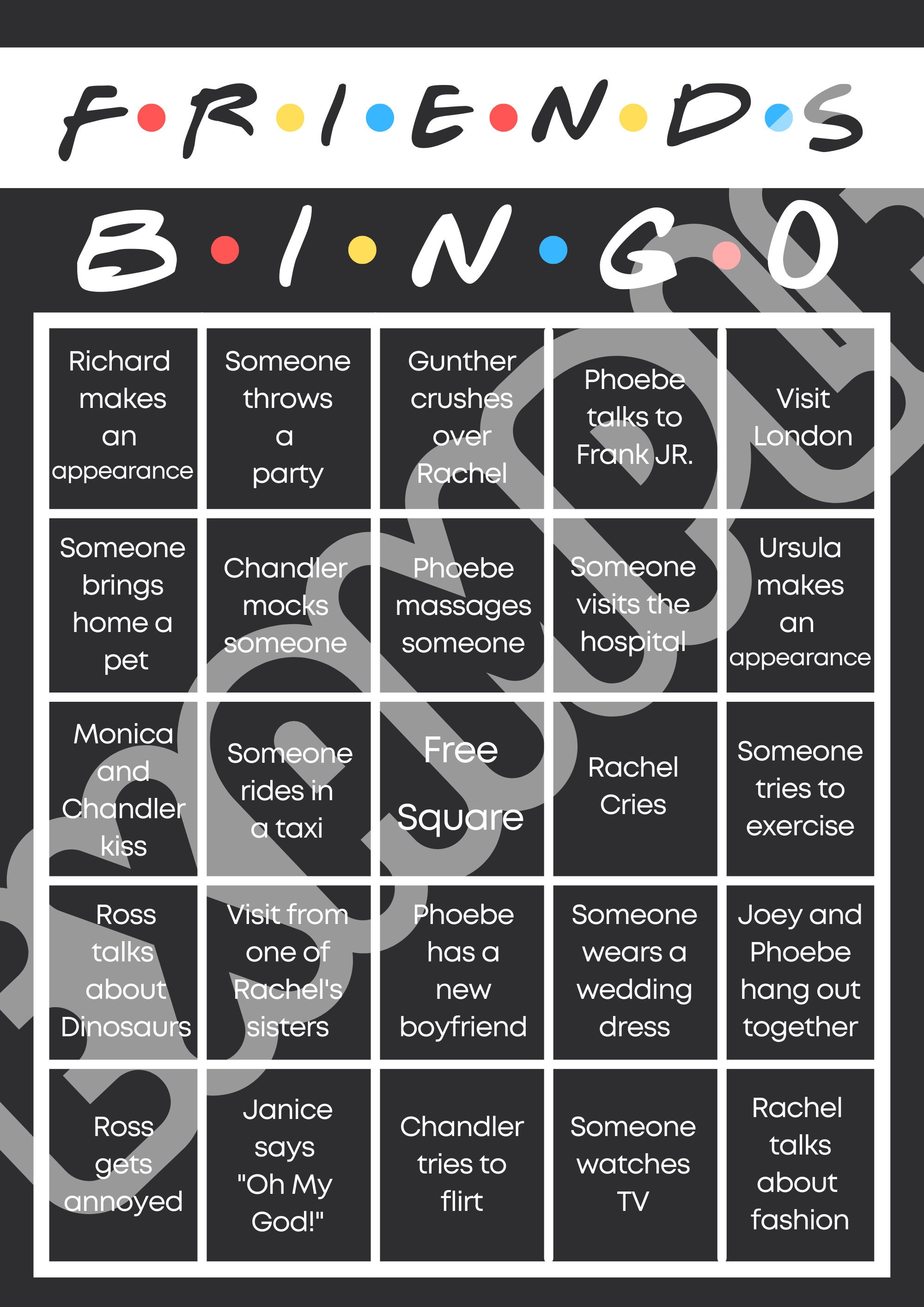 FRIENDS Bingo (10 Printable Cards) Digital Download - Also Can Be Used ...