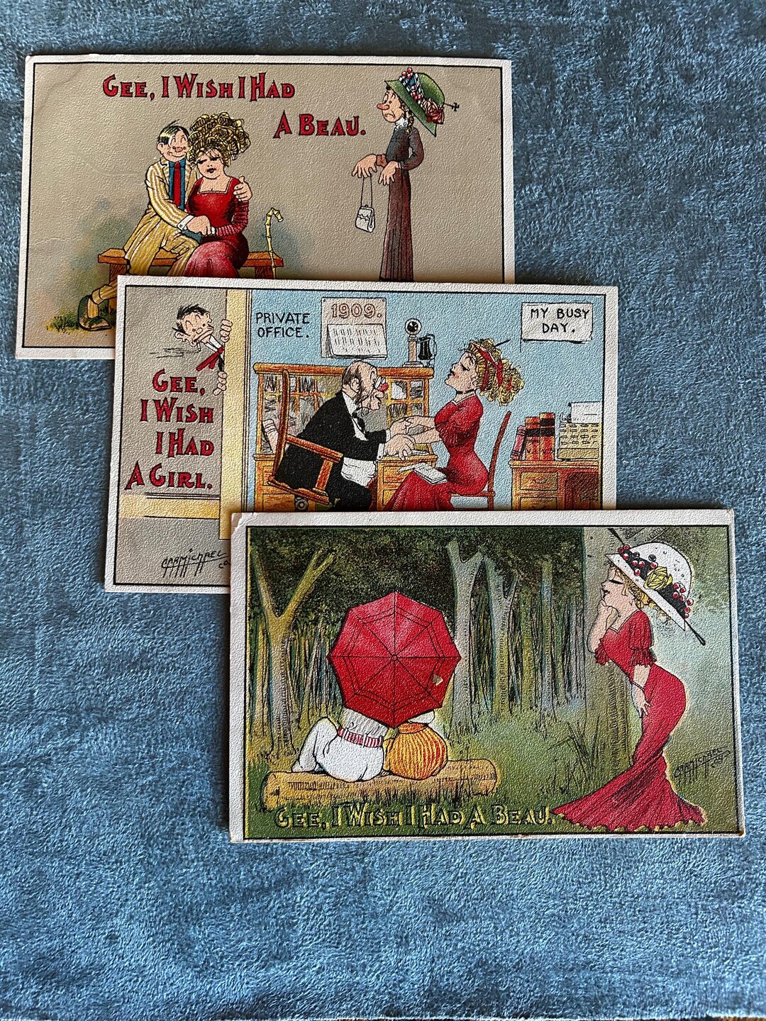 Vintage 1909 Carmichael-gee "i Wish I Had . . ." Postcards (lot of 3 ...