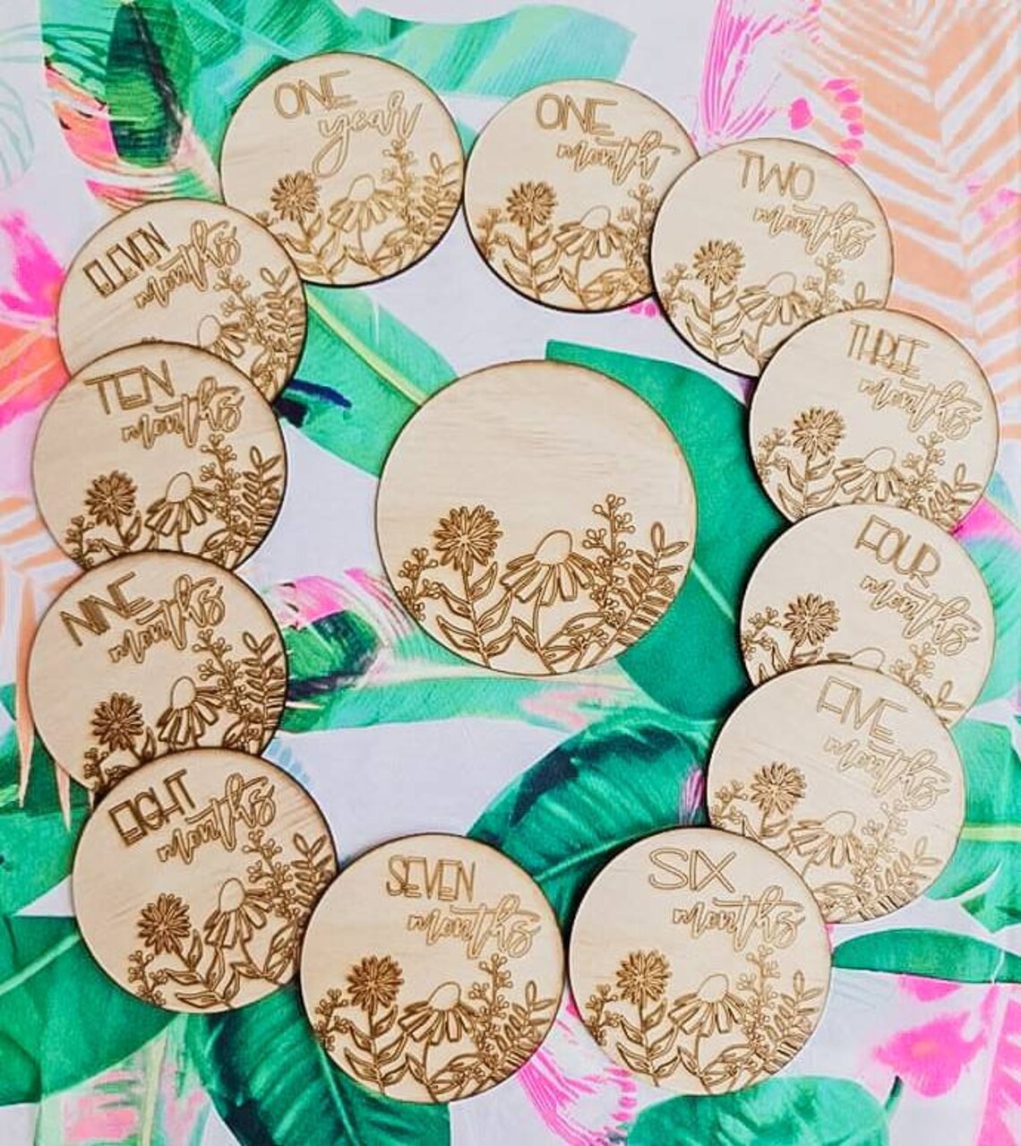 Wildflower Milestone Round SVG, Floral Milestone Set, Monthly Markers ...