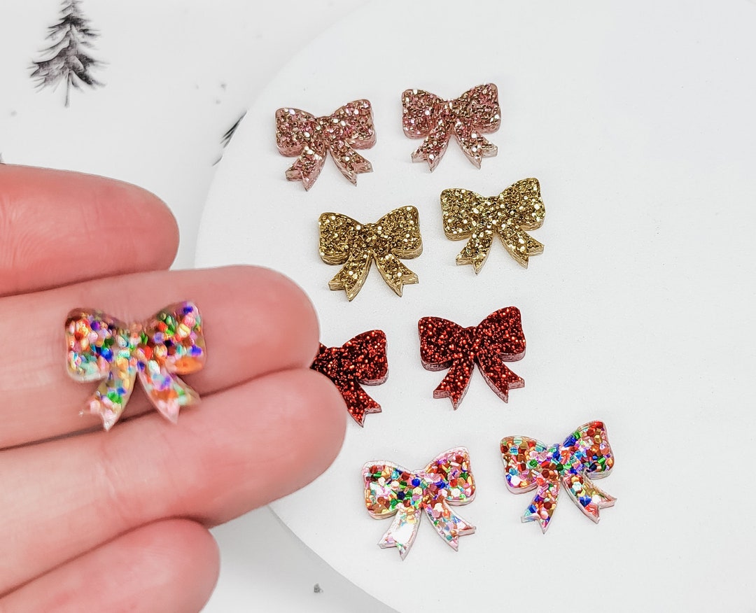 Bow Studs, DIY Earrings, Acrylic Blanks, Earring Blanks, Glitter Bow ...