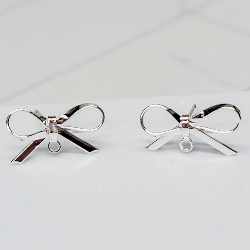 Silver Heart Bow Earring - Etsy