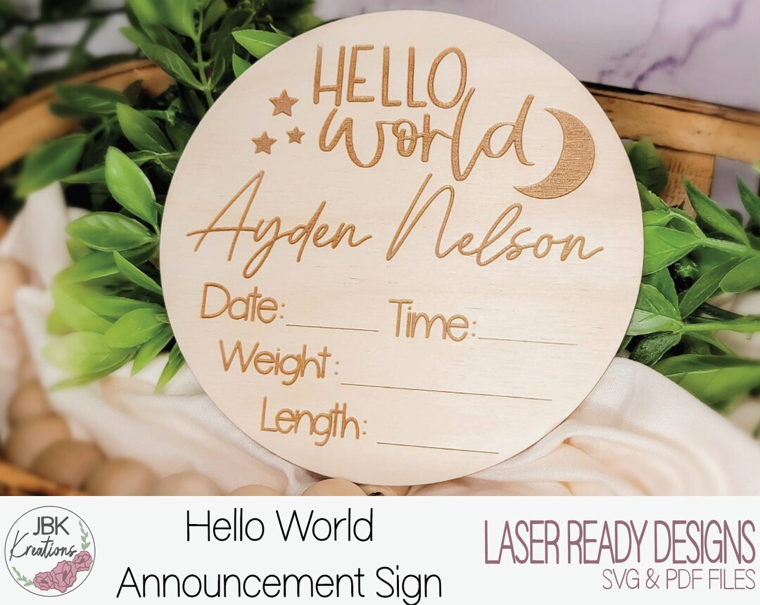 Hello World Baby Birth Stats Sign, Moon and Stars Baby Sign, Digital ...